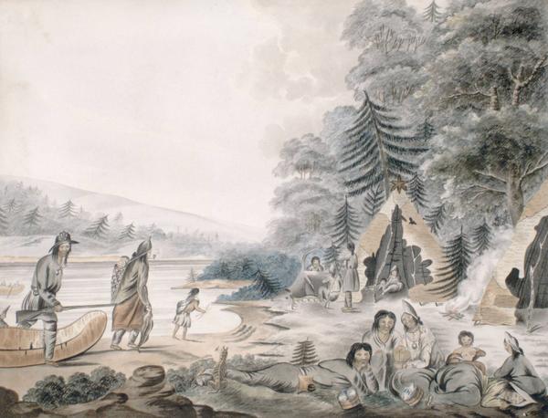 Micmac Indian Encampment by a River.